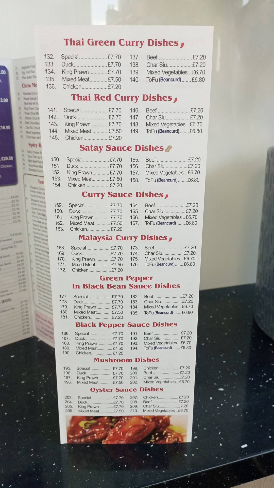 Menu at Tasty China fast food, Chester