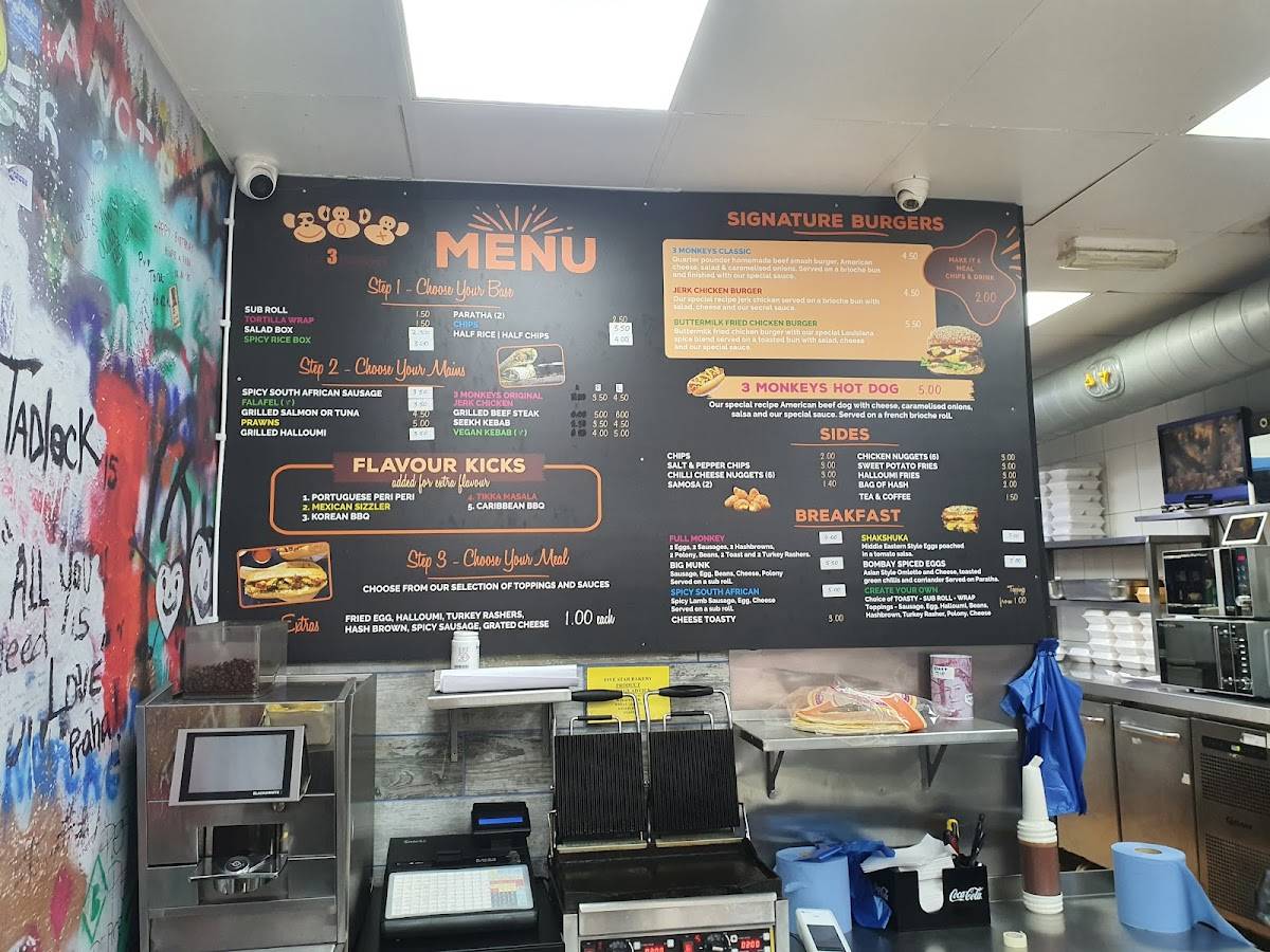 Menu at The 3 Monkeys Sandwich Bar, Preston