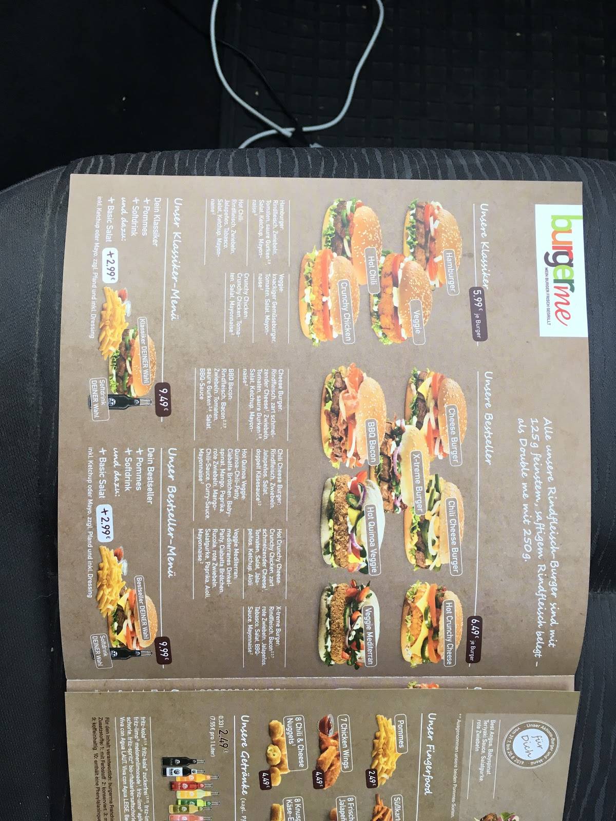 Speisekarte von burgerme fast Food, Wolfsburg