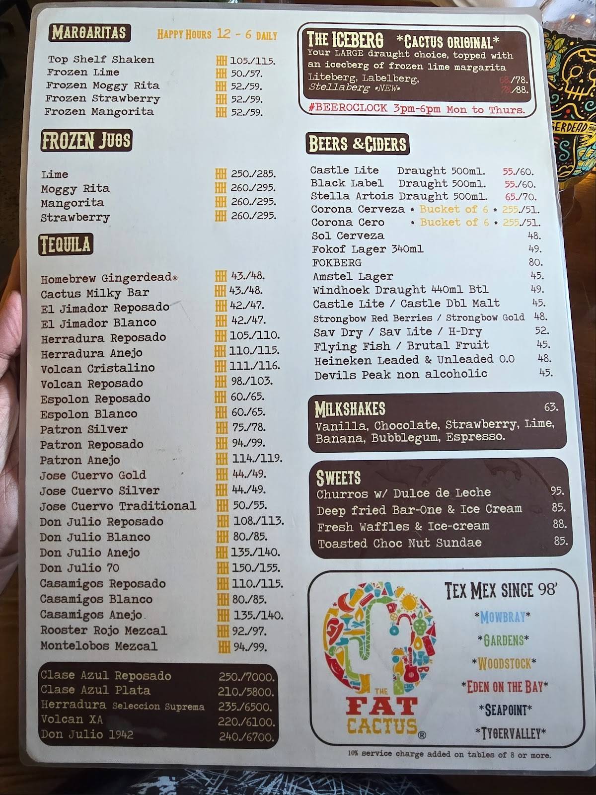 Menu at Fat Cactus Tygervalley restaurant, Cape Town
