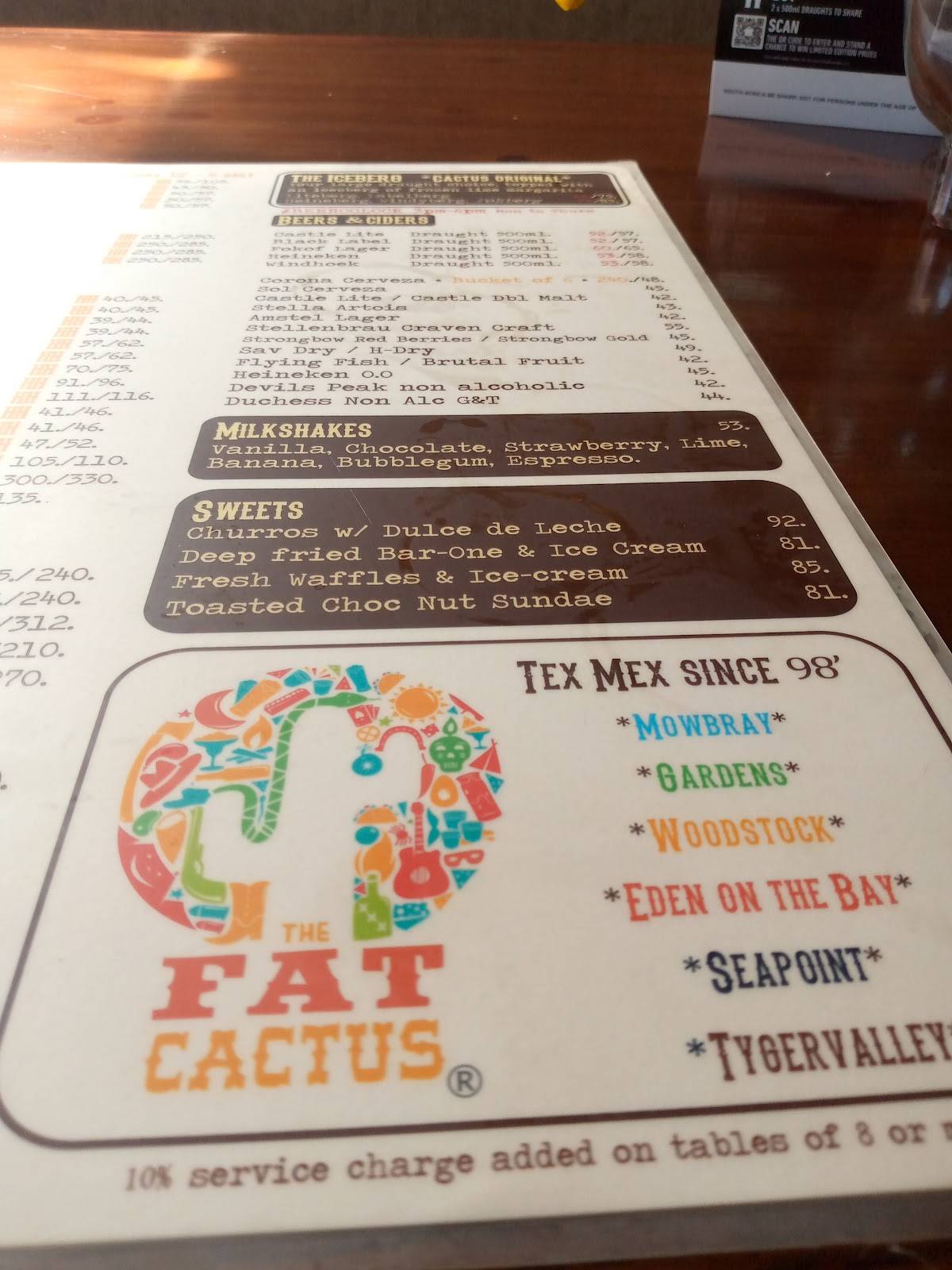 Menu at Fat Cactus Tygervalley restaurant, Cape Town