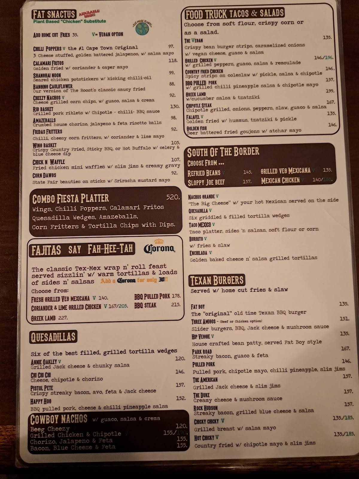 Menu at Fat Cactus Tygervalley restaurant, Cape Town