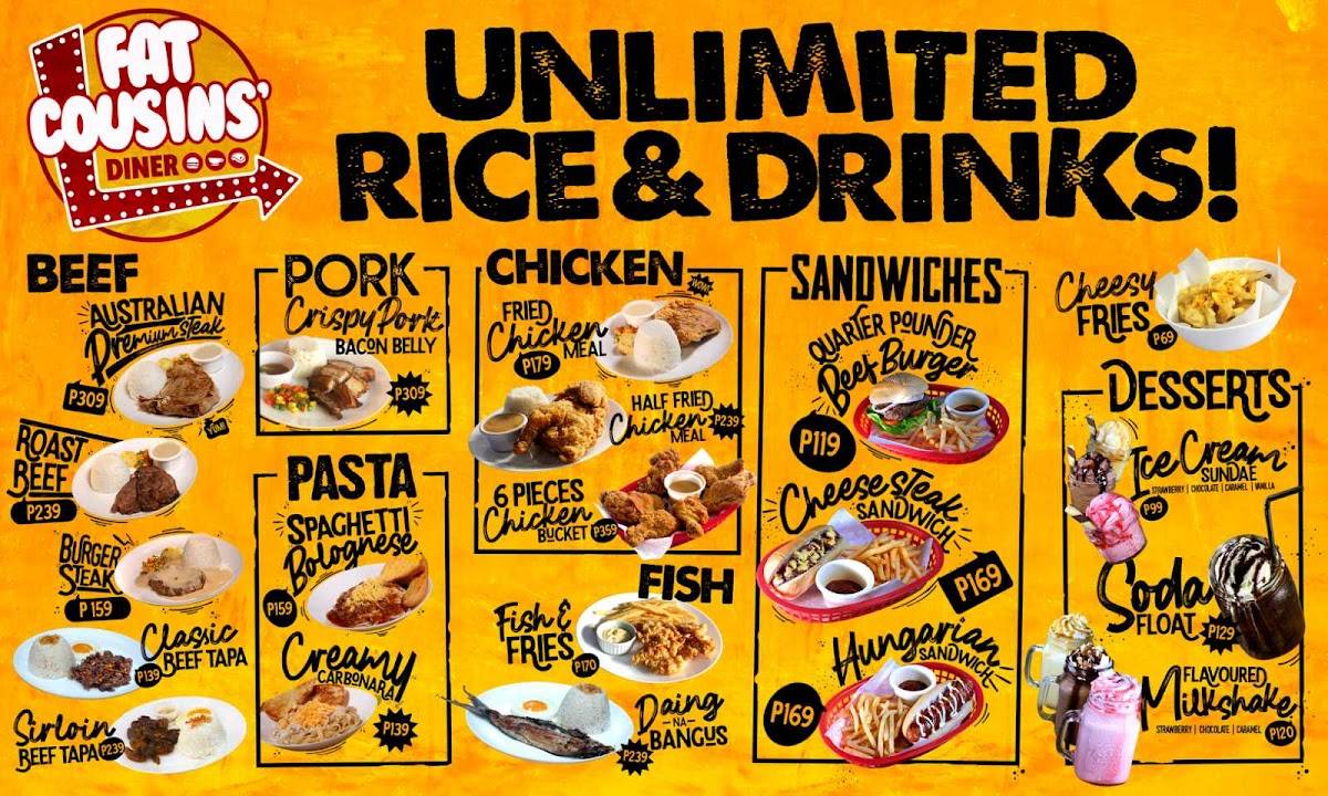 Carta del restaurante Fat Cousins' Diner Tagaytay, Tagaytay