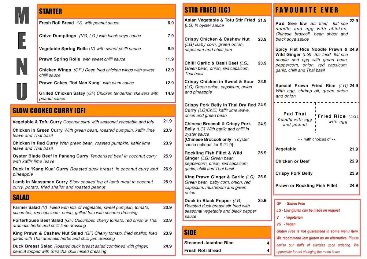 Menu at Fat Rice Thai Eatery restaurant, Mount Eliza