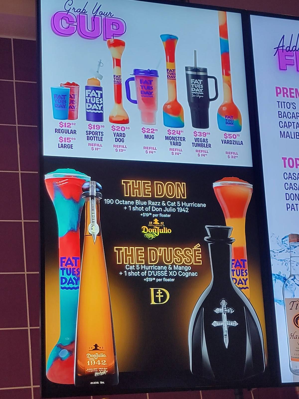 Menu at Fat Tuesday at MGM pub & bar, Las Vegas, S Las Vegas Blvd