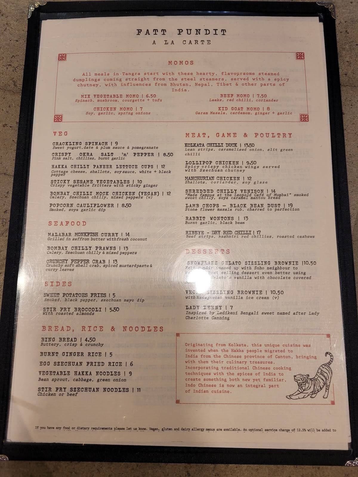 Menu at Fatt Pundit pub & bar, London, 77 Berwick St