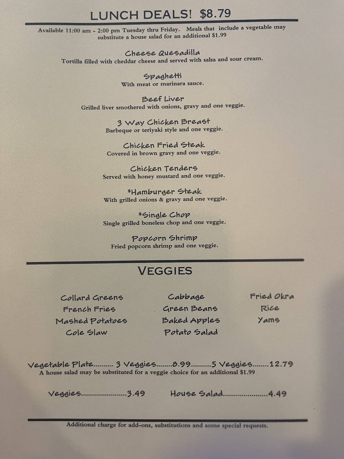 Menu at Rainbow Restaurant, Fayetteville