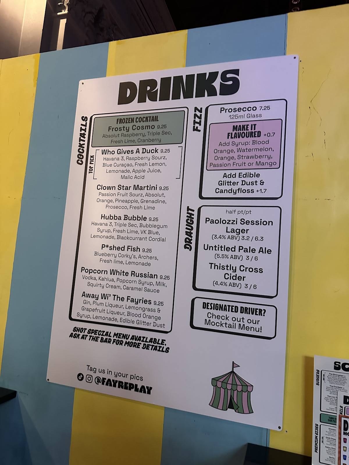 Menu at Fayre Play pub & bar, Edinburgh