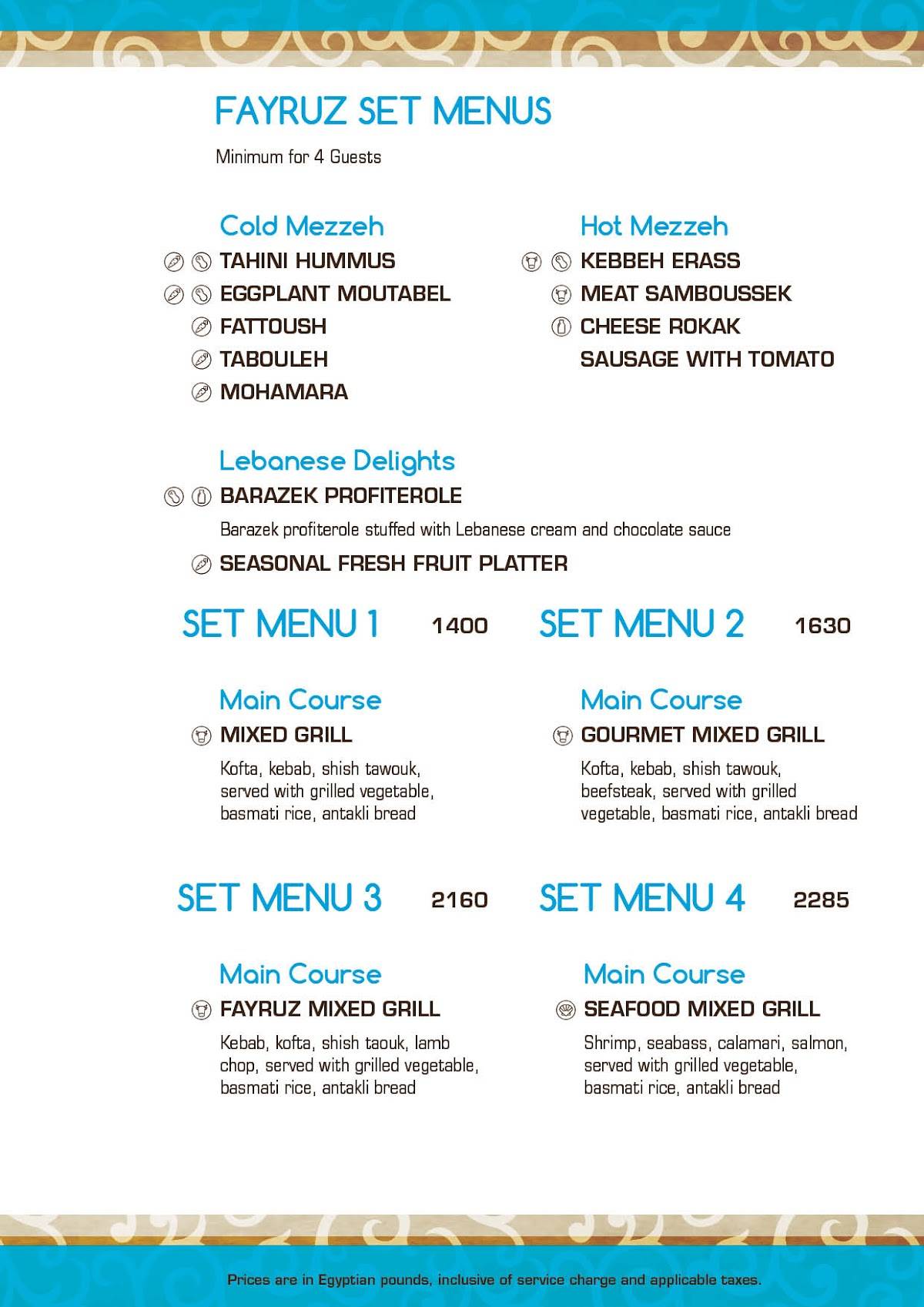Menu at Fayruz Lebanese Restaurant, New Cairo City, Omar Ibn El-Khattab