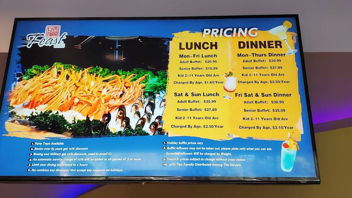 Menu at Feast Buffet restaurant, Renton