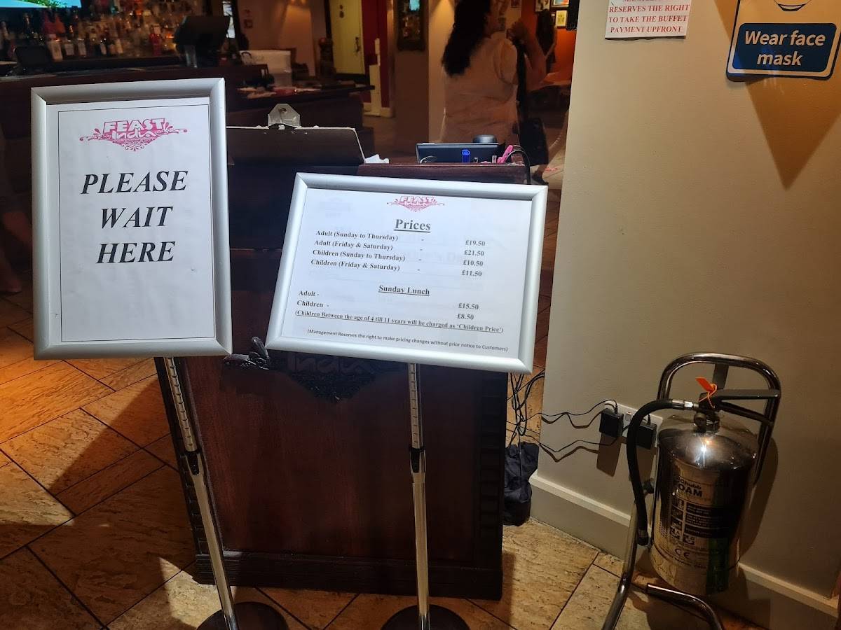 Menu at Feast India restaurant, Leicester