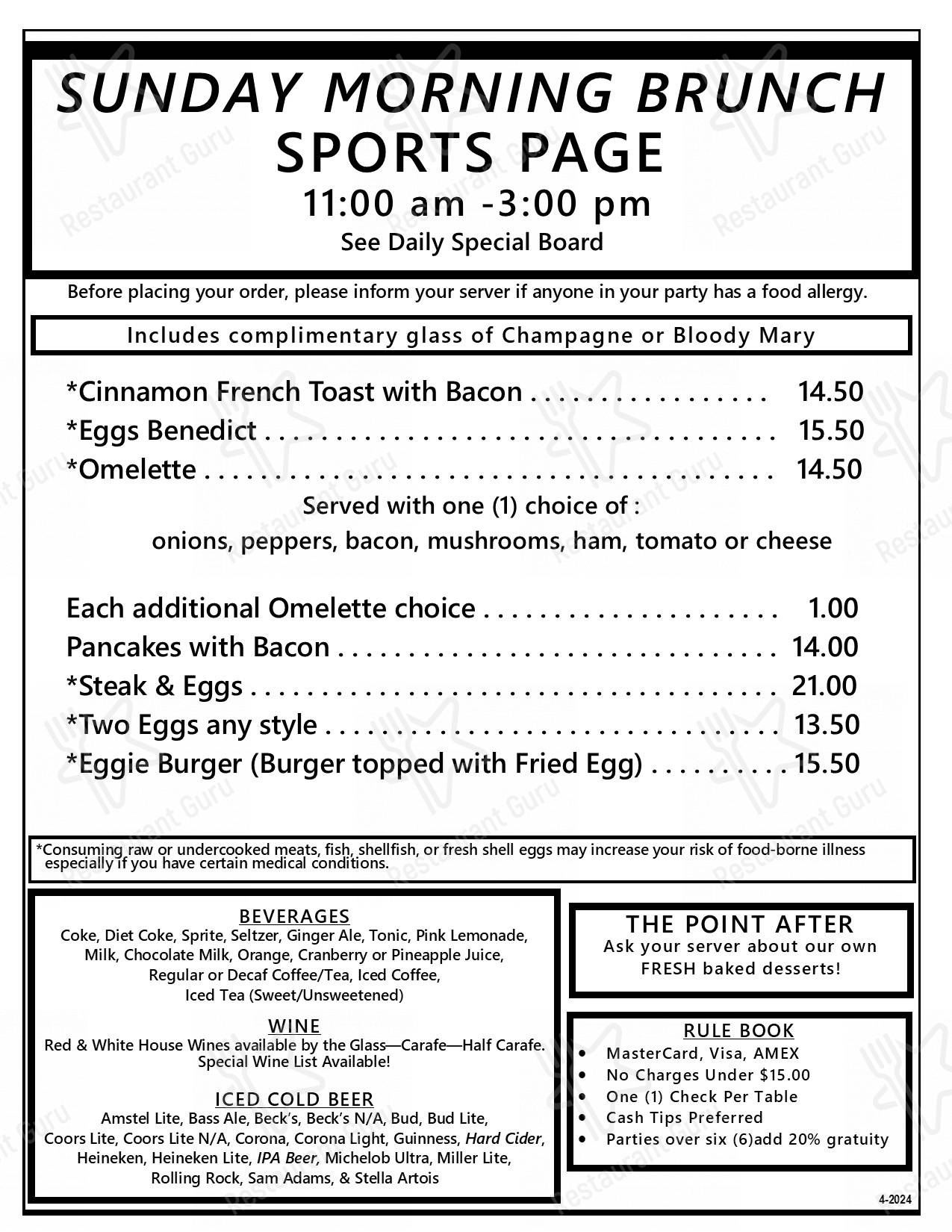 Menu at Fellingham's Restaurant Sports Bar, Southampton