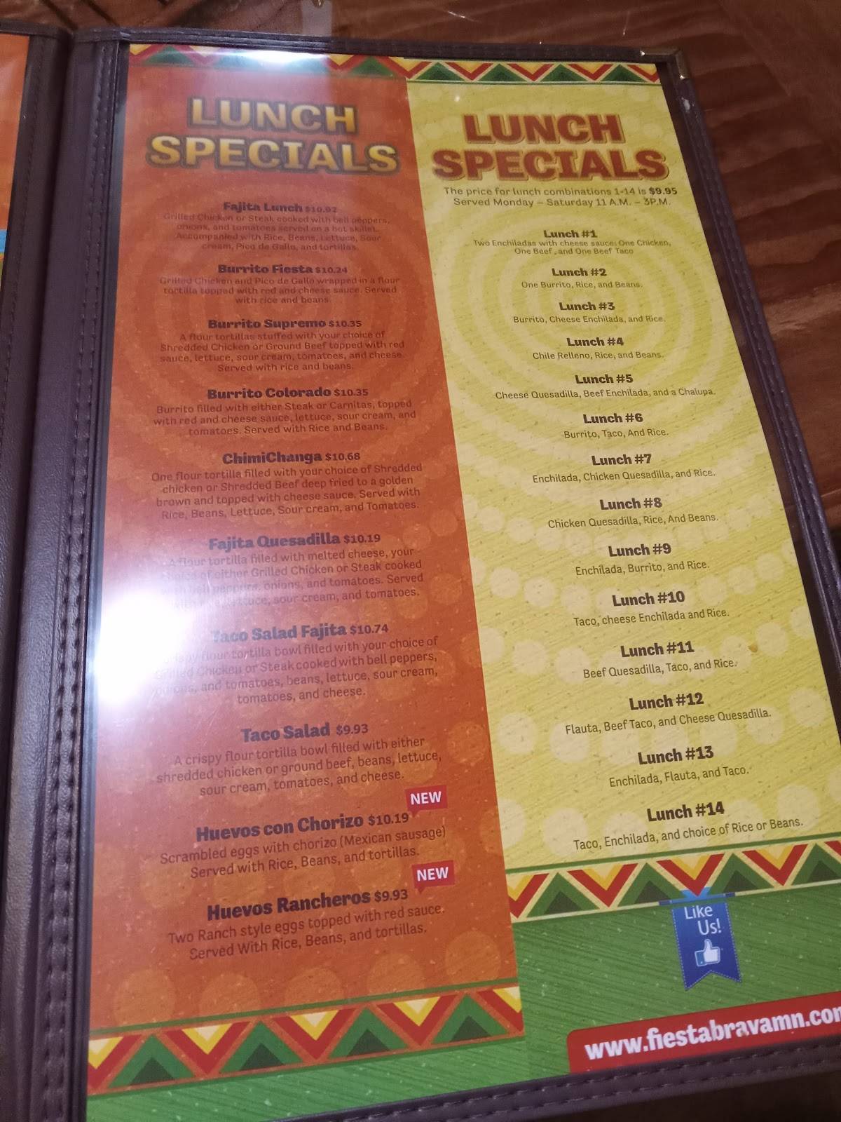 Menu at Fiesta Brava restaurant, Fergus Falls