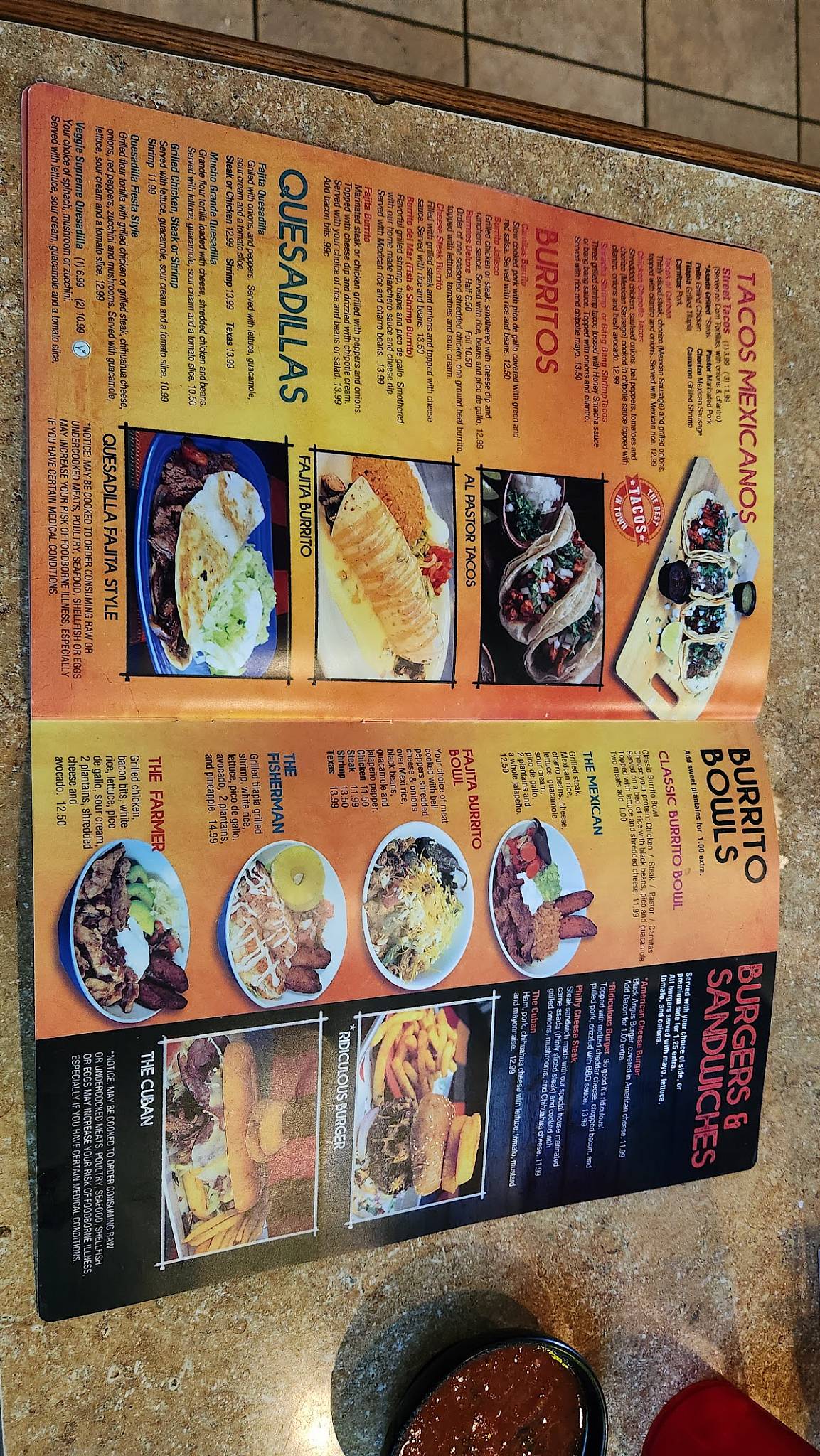 Menu at Fernando's Mexican Grill restaurant, Dacula