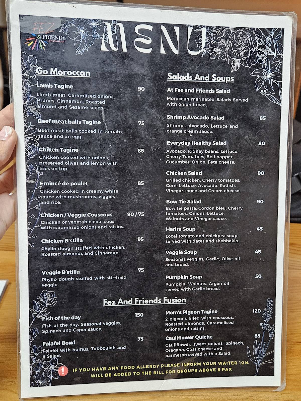Menu at Fez & Friends restaurant, Fes