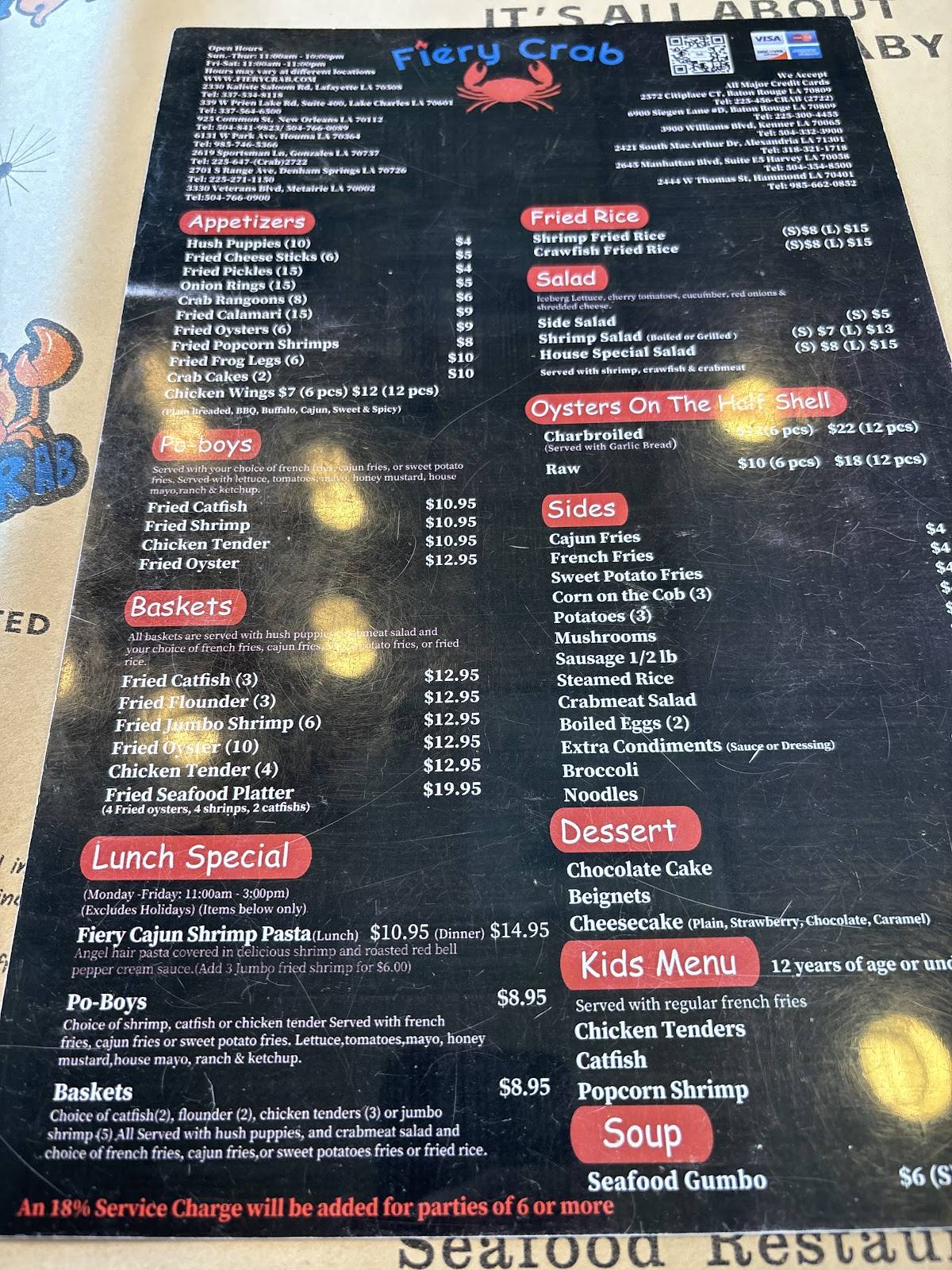 Fiery Crab Express Menu