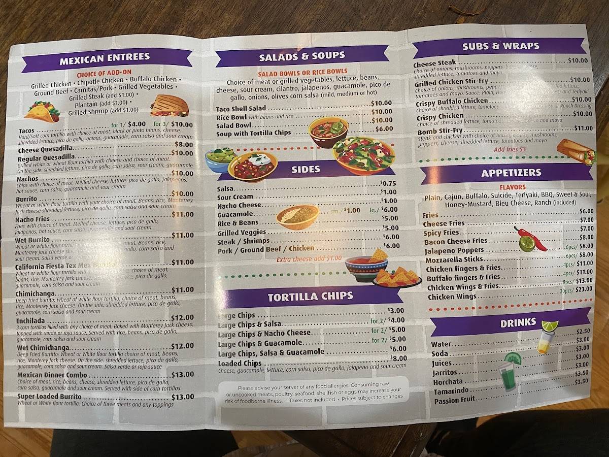 Menu at Fiesta Tex-Mex restaurant, Pawtucket