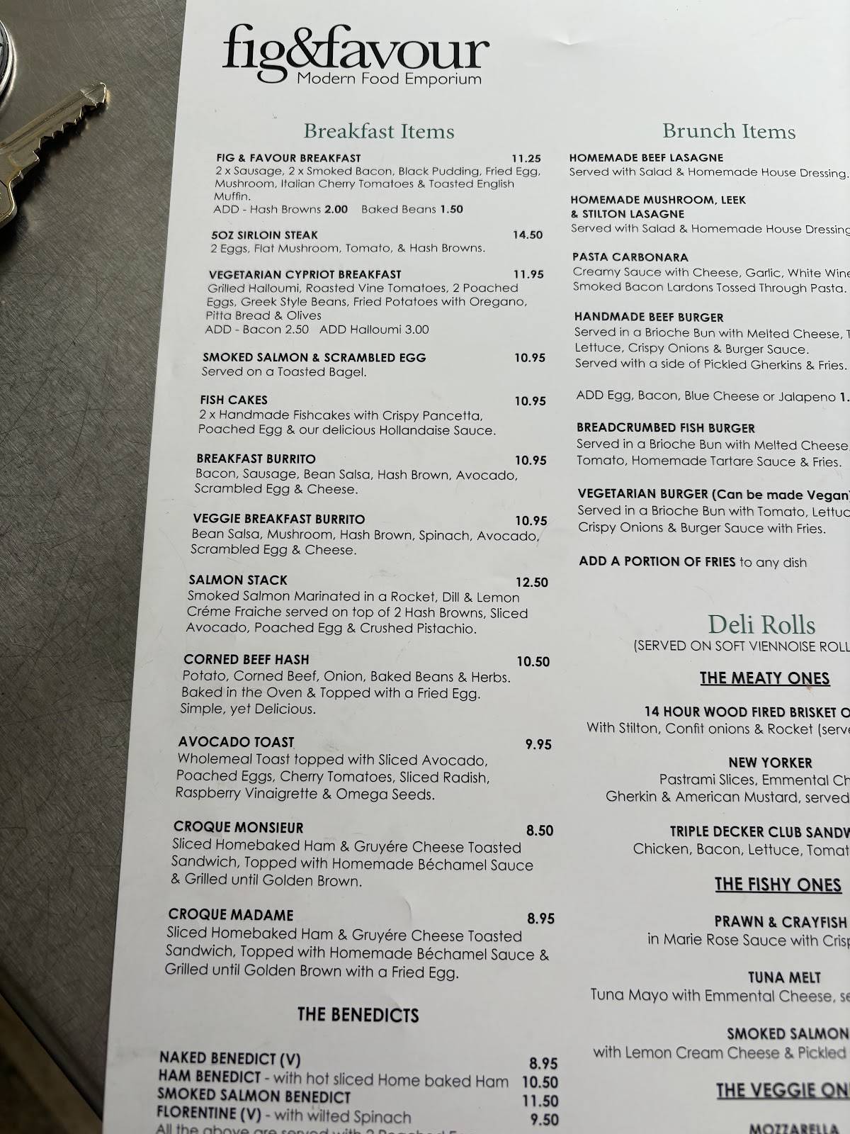 Menu at Fig & Favour cafe, Hagley