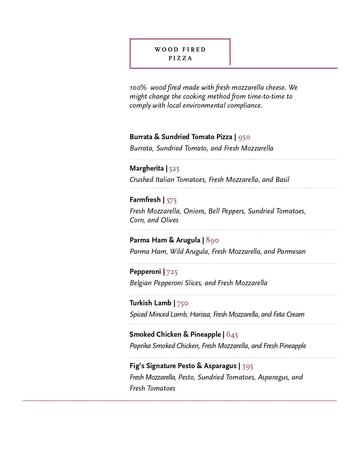Menu at Fig at Malcha, New Delhi, 3/48, Malcha Marg, Market, Dharam Marg
