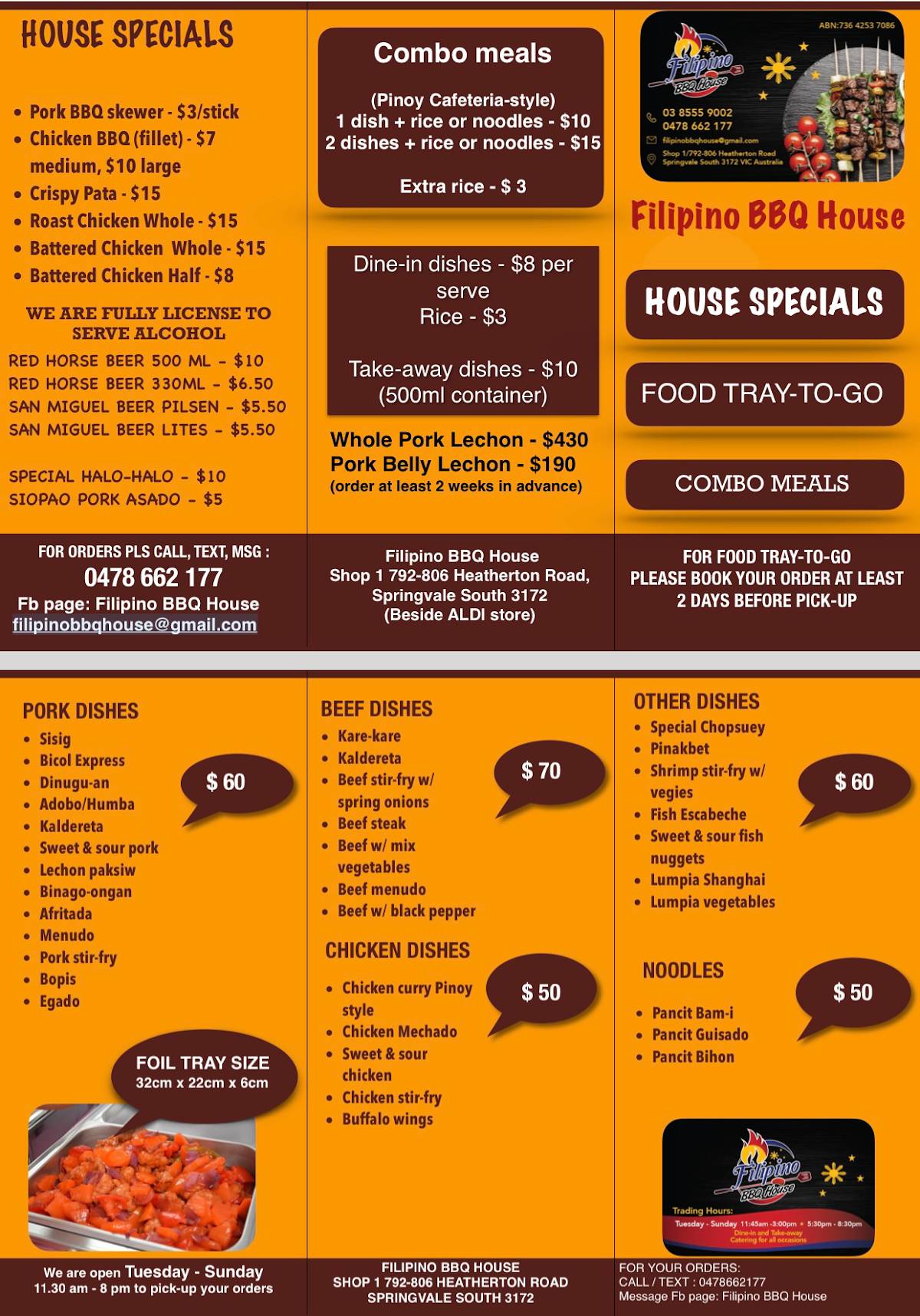 Menu at Filipino BBQ House, Springvale South