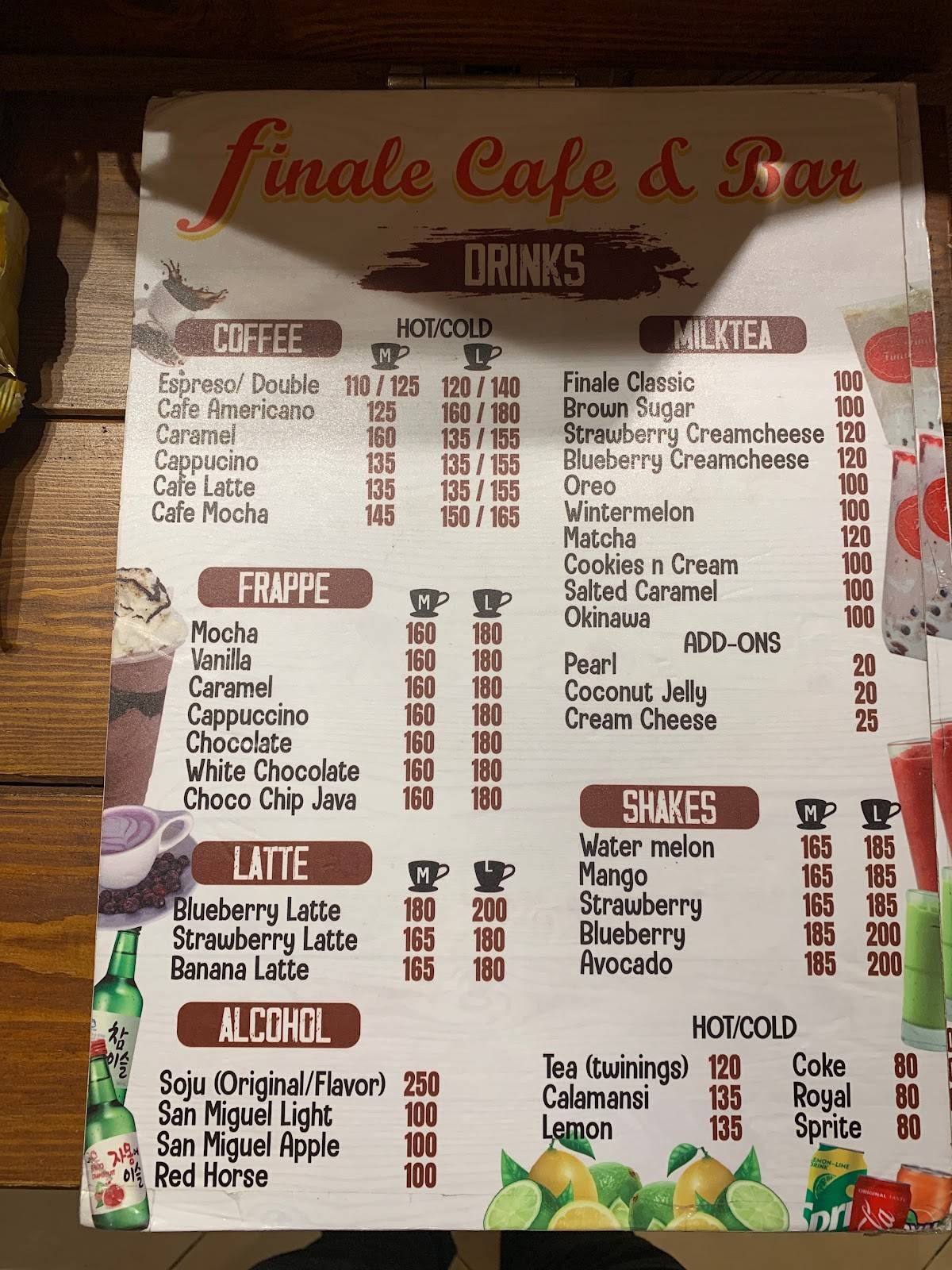 Menu at Finale Café and Bar malate, Manila