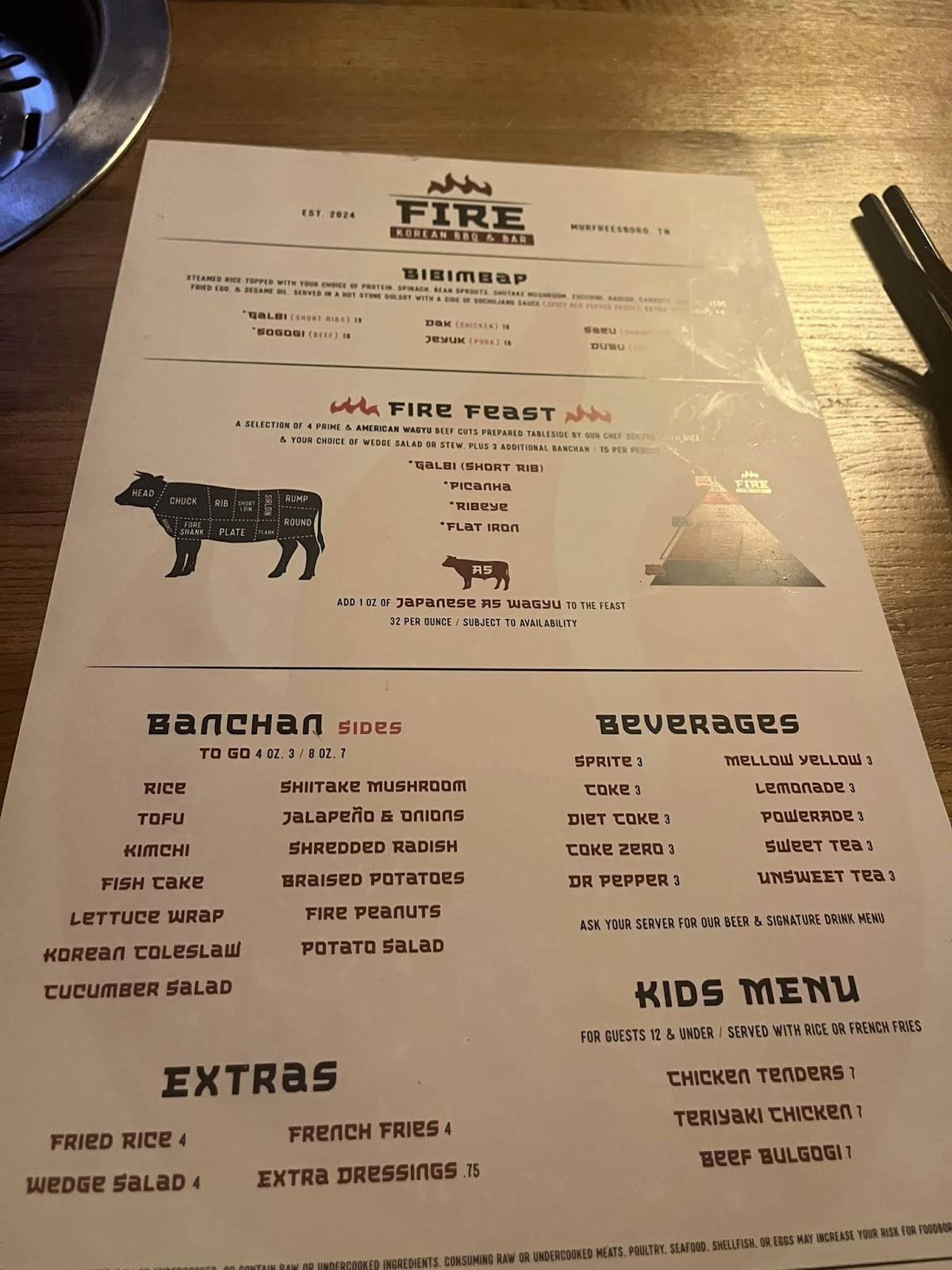Menu at Fire Korean BBQ & Bar, Murfreesboro