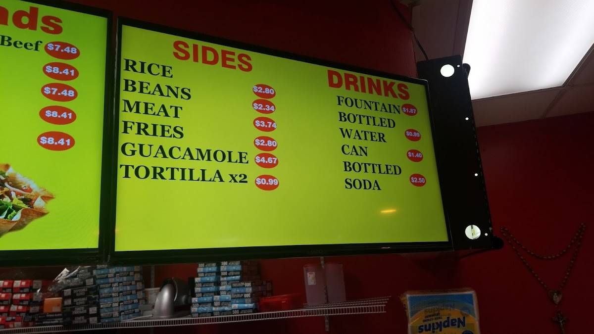 Menu at Fire Tacos restaurant, Sioux City