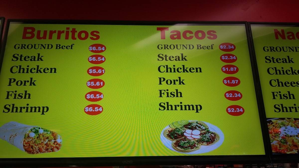 Menu at Fire Tacos restaurant, Sioux City