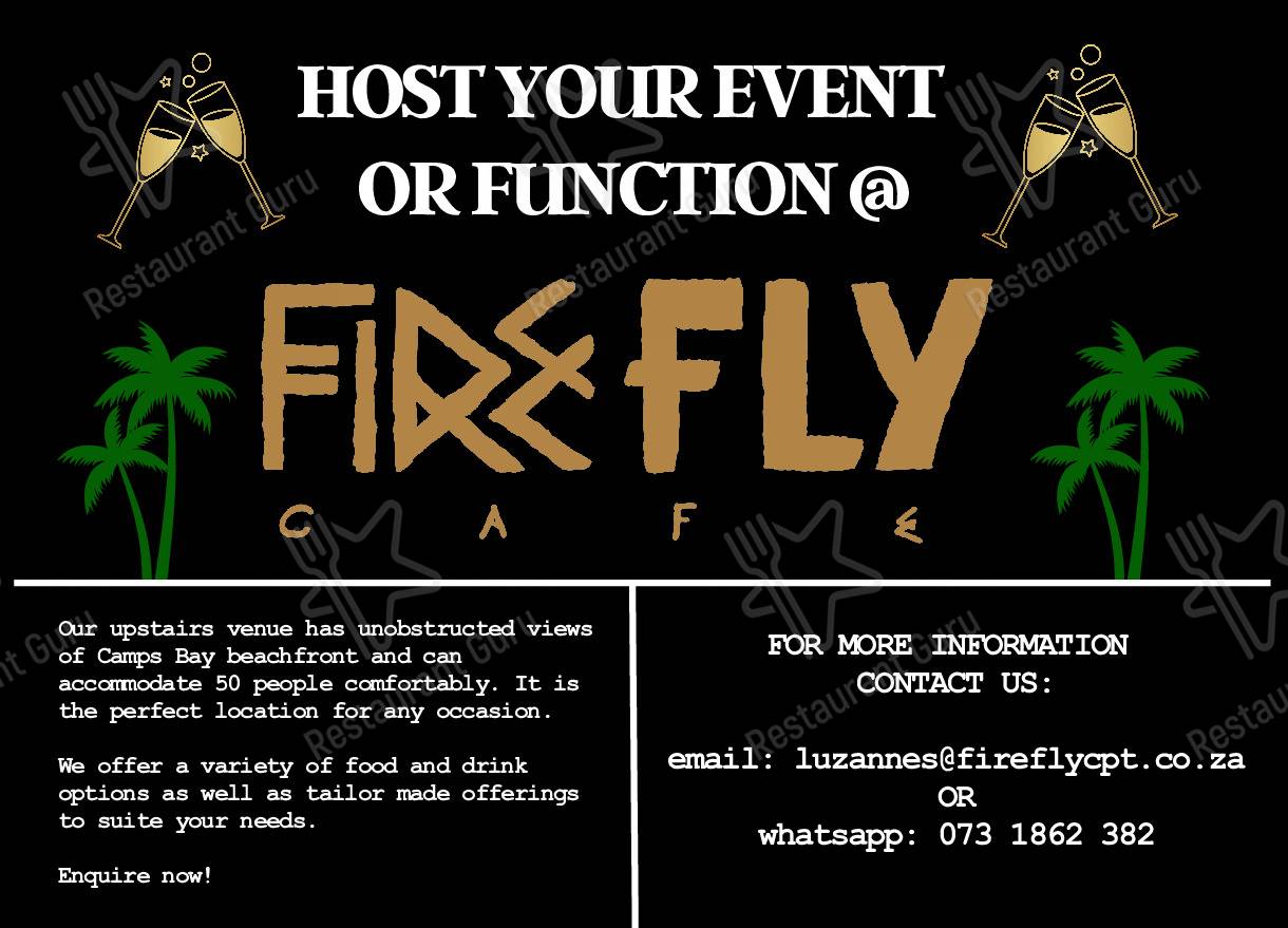 Menu at Firefly Cafe, Cape Town