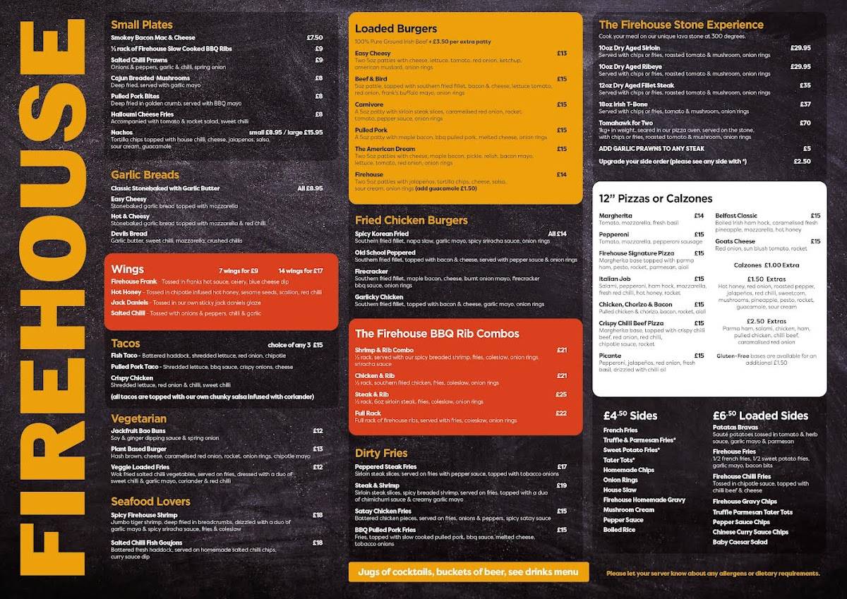 Menu at Firehouse Glengormley restaurant, Glengormley