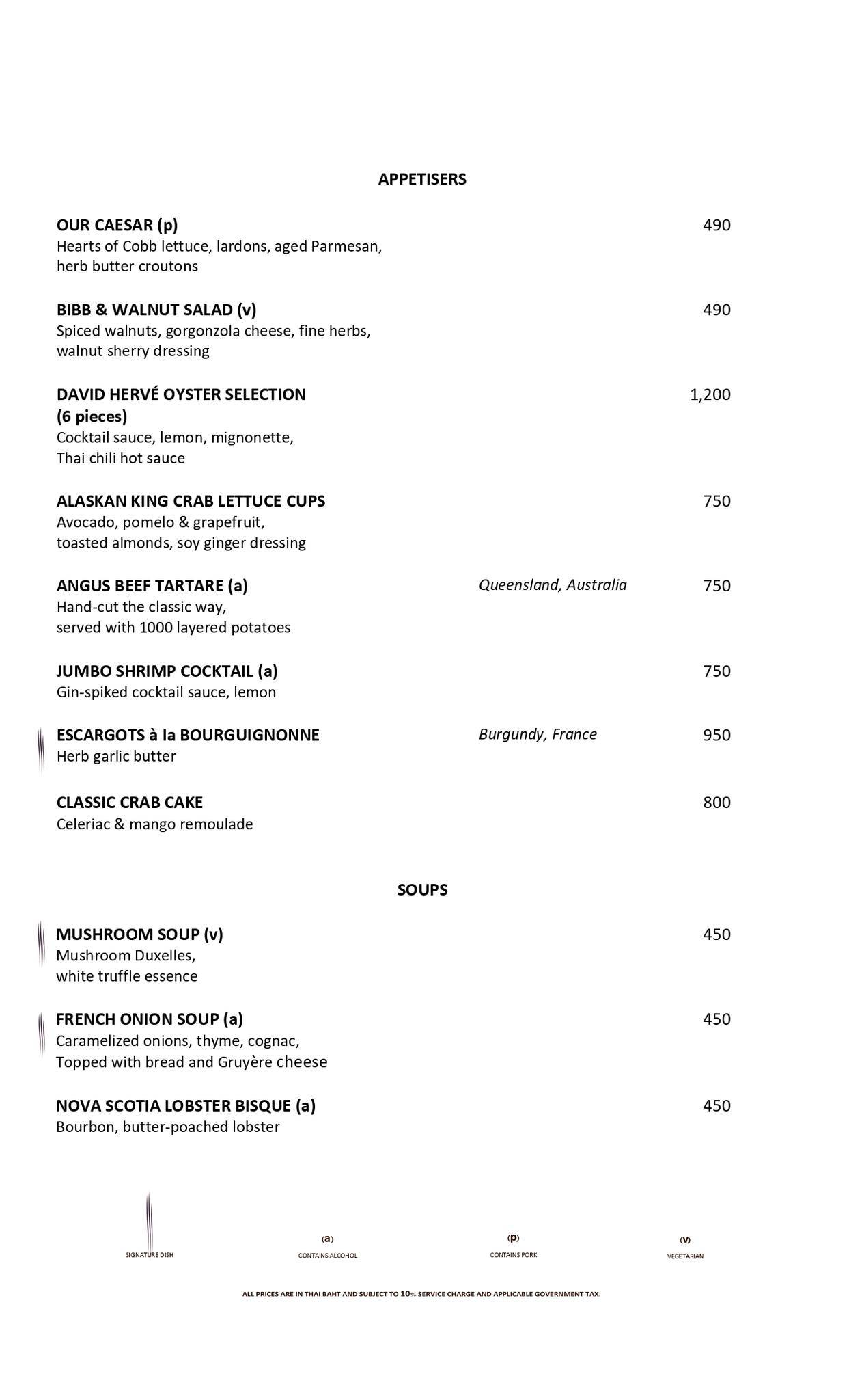 Menu at SoCal Bangkok restaurant, Bangkok