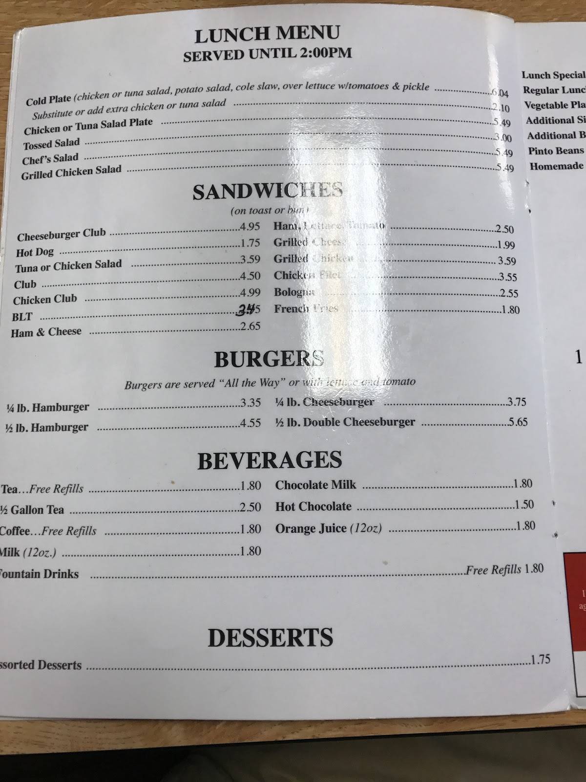 Menu at Firestone Grill restaurant, Gastonia