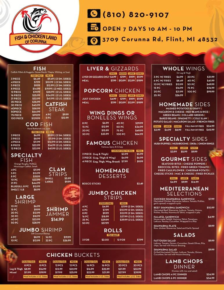 Menu at Fish And Chicken Land Of Corunna restaurant, Flint