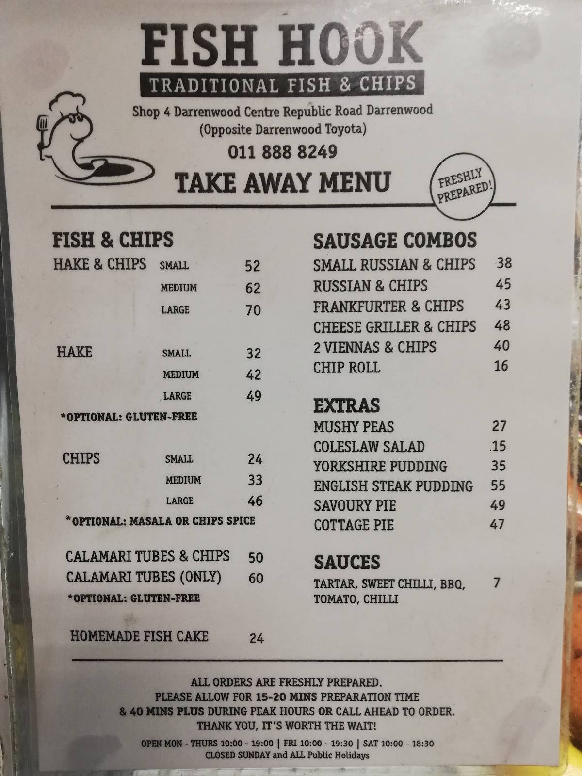 Menu at Fish Hook Traditional Fish and Chips restaurant, Randburg, 354 ...