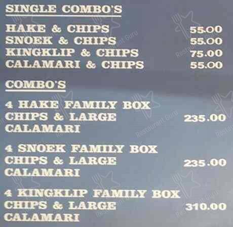 Menu at Fish O'Rama restaurant, Cape Town