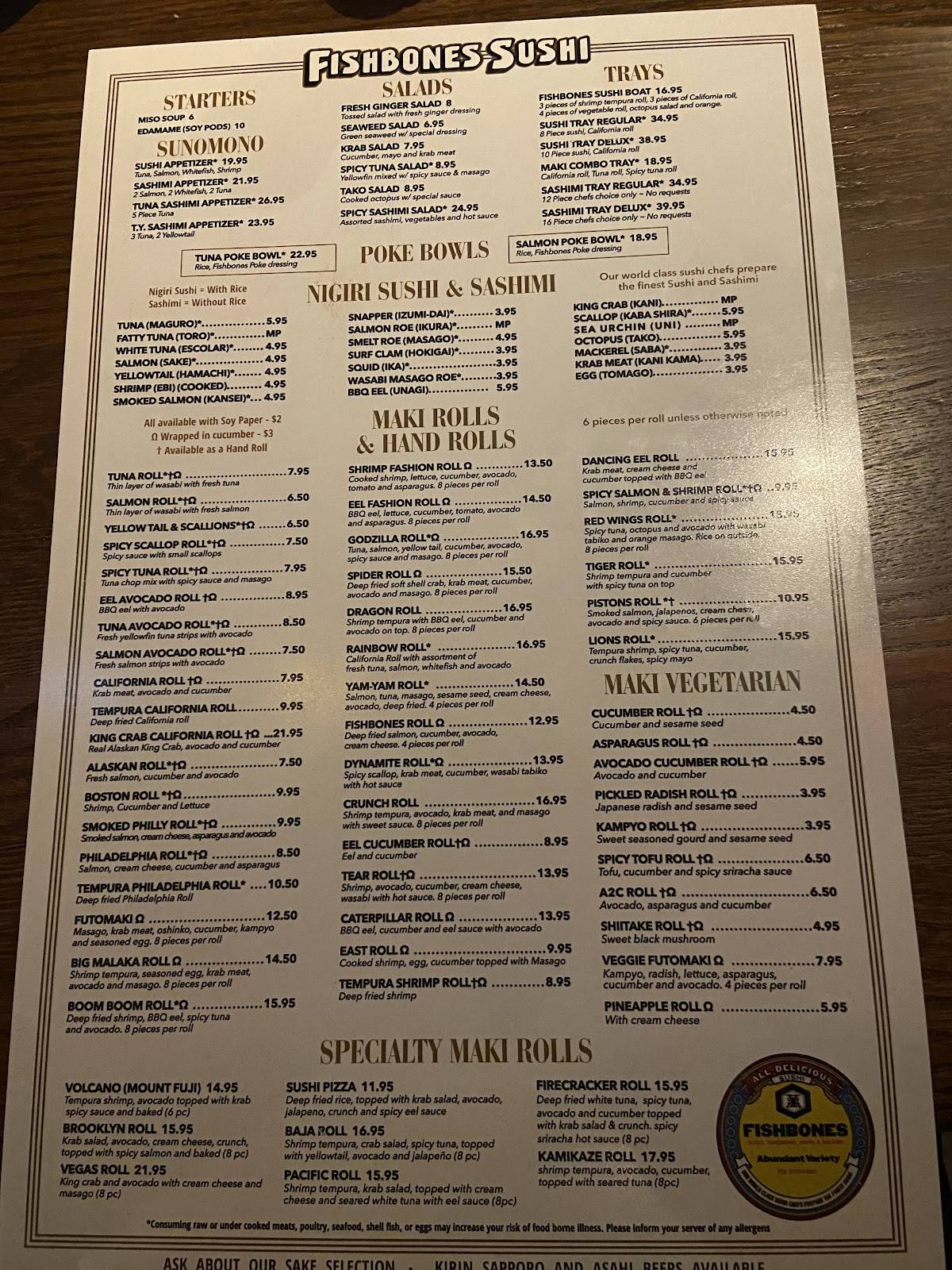 Menu at Fishbones - Greektown Detroit restaurant, Detroit, 400 Monroe ...
