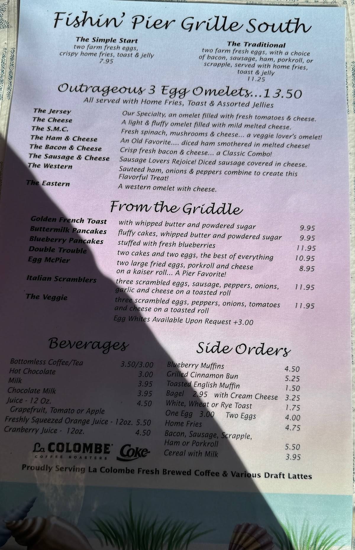 Menu at Fishin' Pier Grill South restaurant, Stone Harbor
