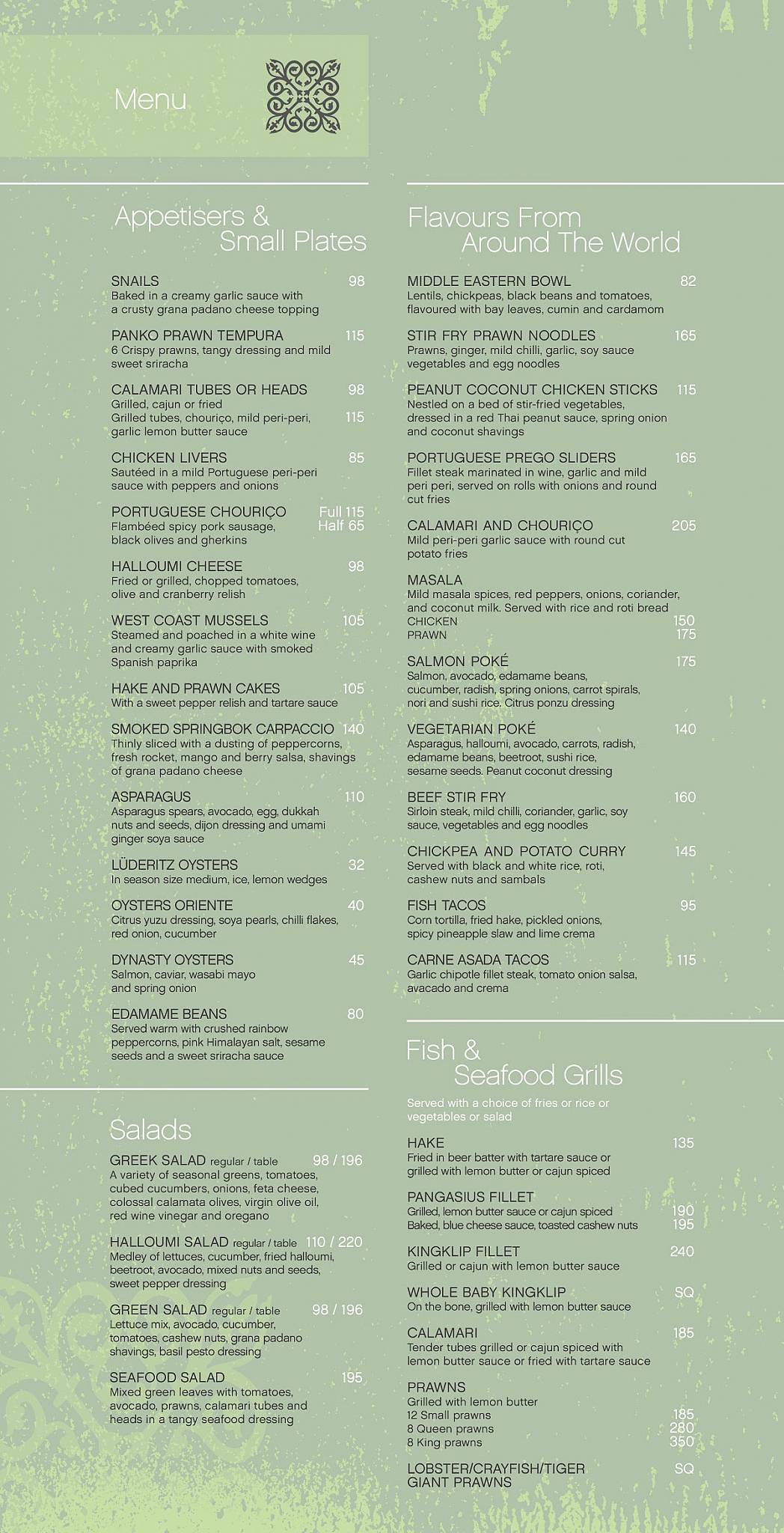 Menu at Fishmonger Centurion restaurant, Centurion
