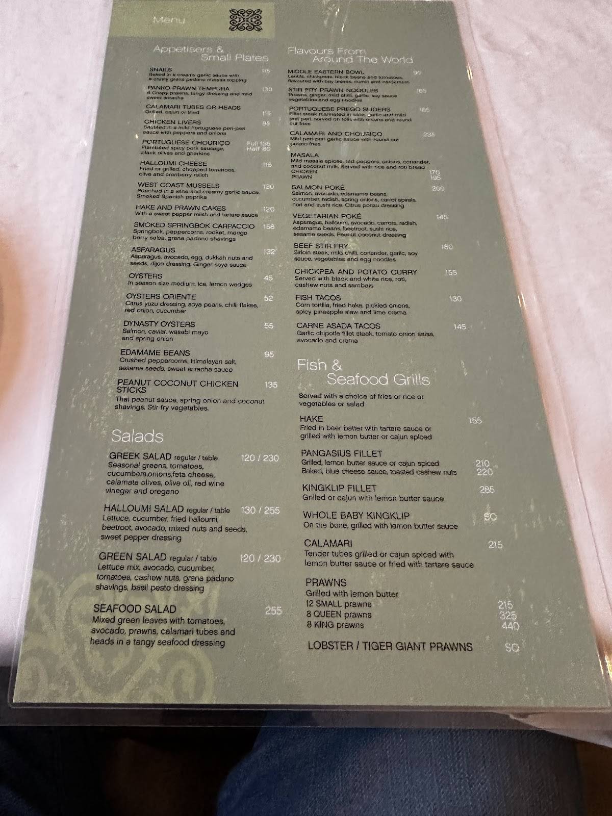 Menu at Fishmonger Centurion restaurant, Centurion
