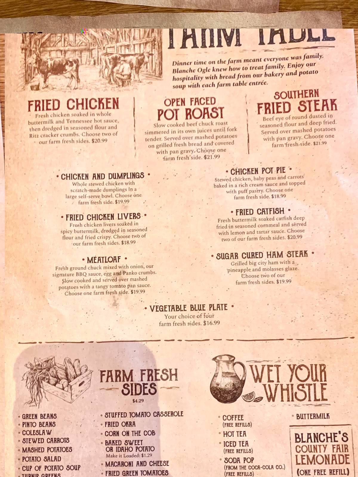 Menu at Five Oaks Farm Kitchen restaurant, Sevierville, Parkway
