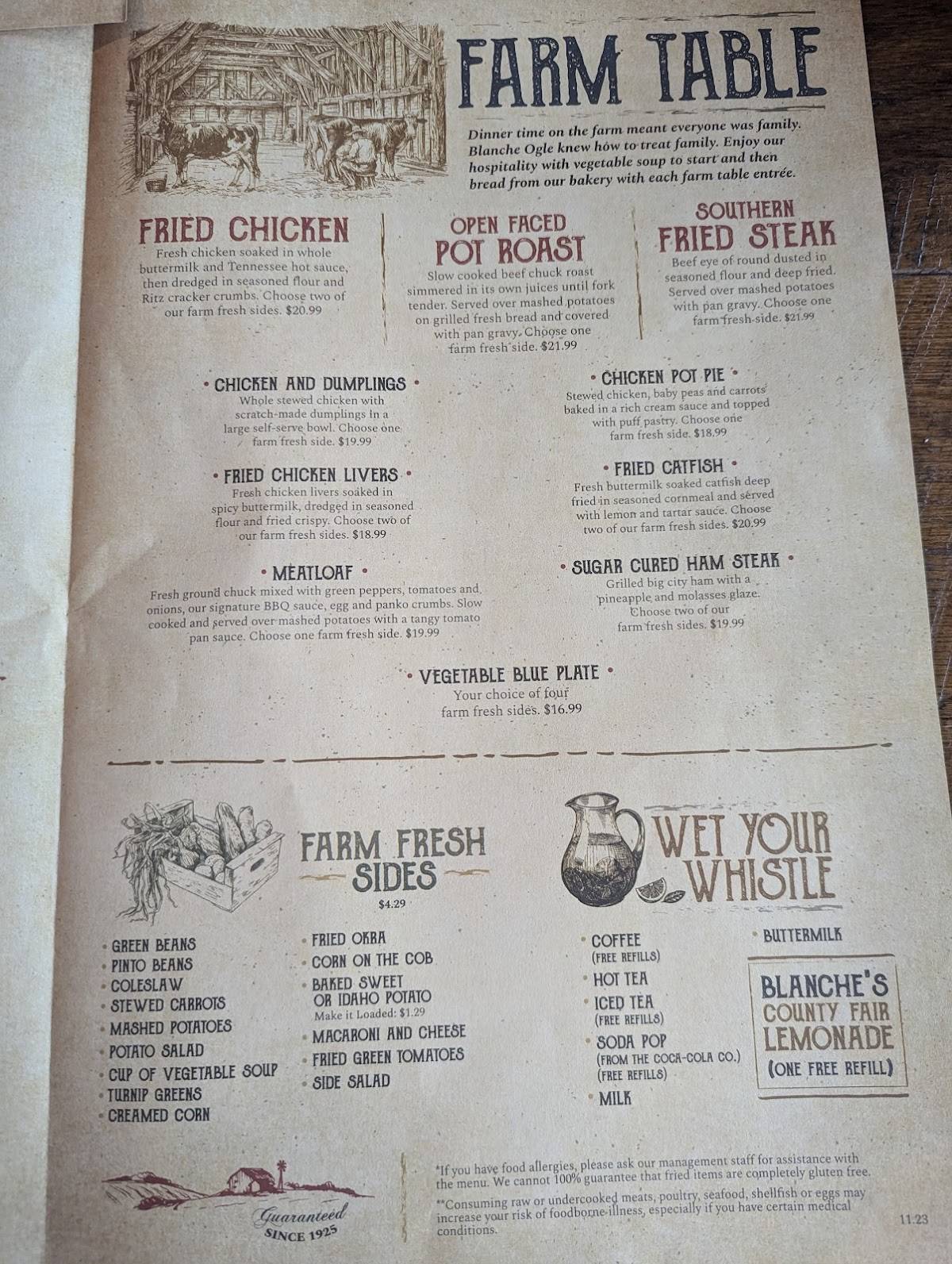 Menu at Five Oaks Farm Kitchen restaurant, Sevierville, Parkway