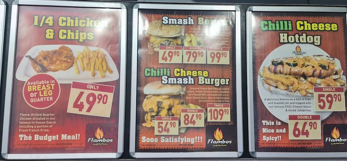 Menu at Flambos Parow restaurant, Cape Town
