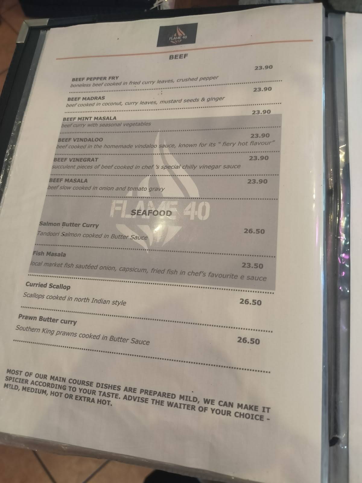 Menu at Flame 40 restaurant, Port Lincoln