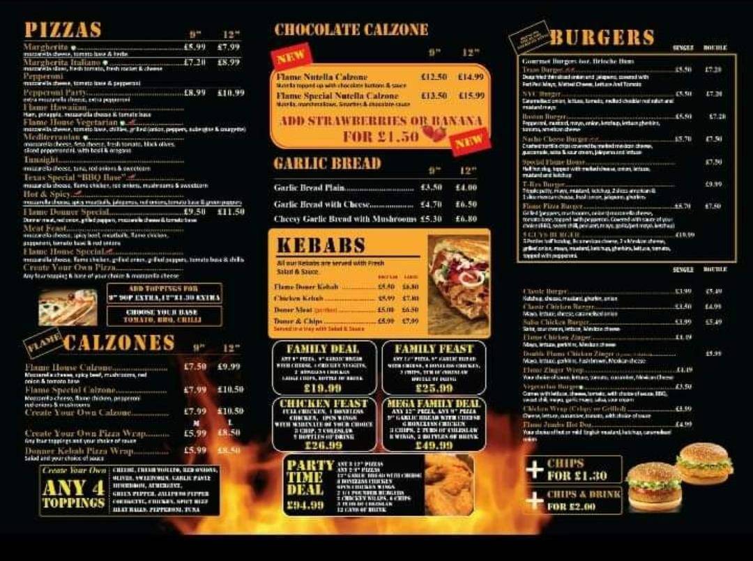 Menu at Flame Grill House restaurant, Warrington