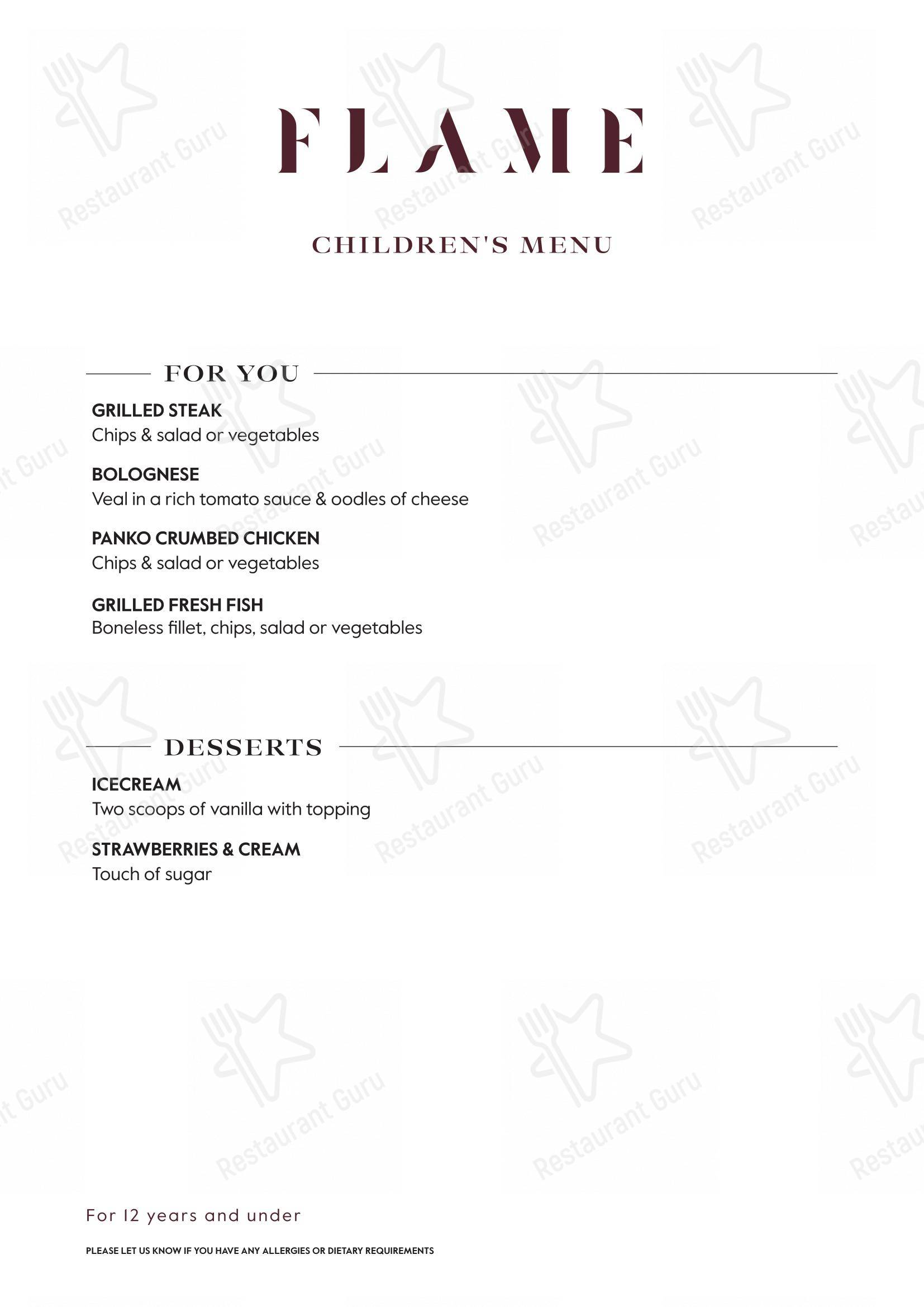 Menu at Flame restaurant, Dee Why