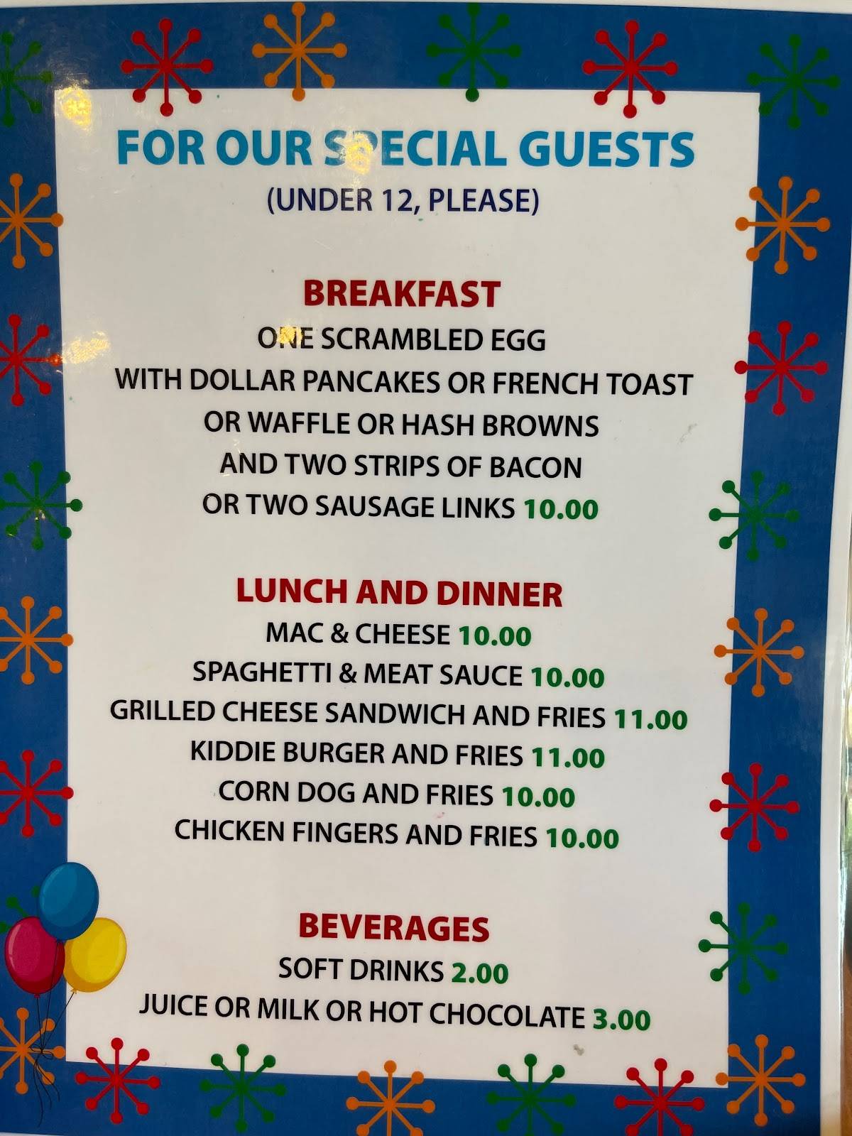 Menu at Flames Coffee Shop restaurant, San Jose, Santa Teresa Blvd