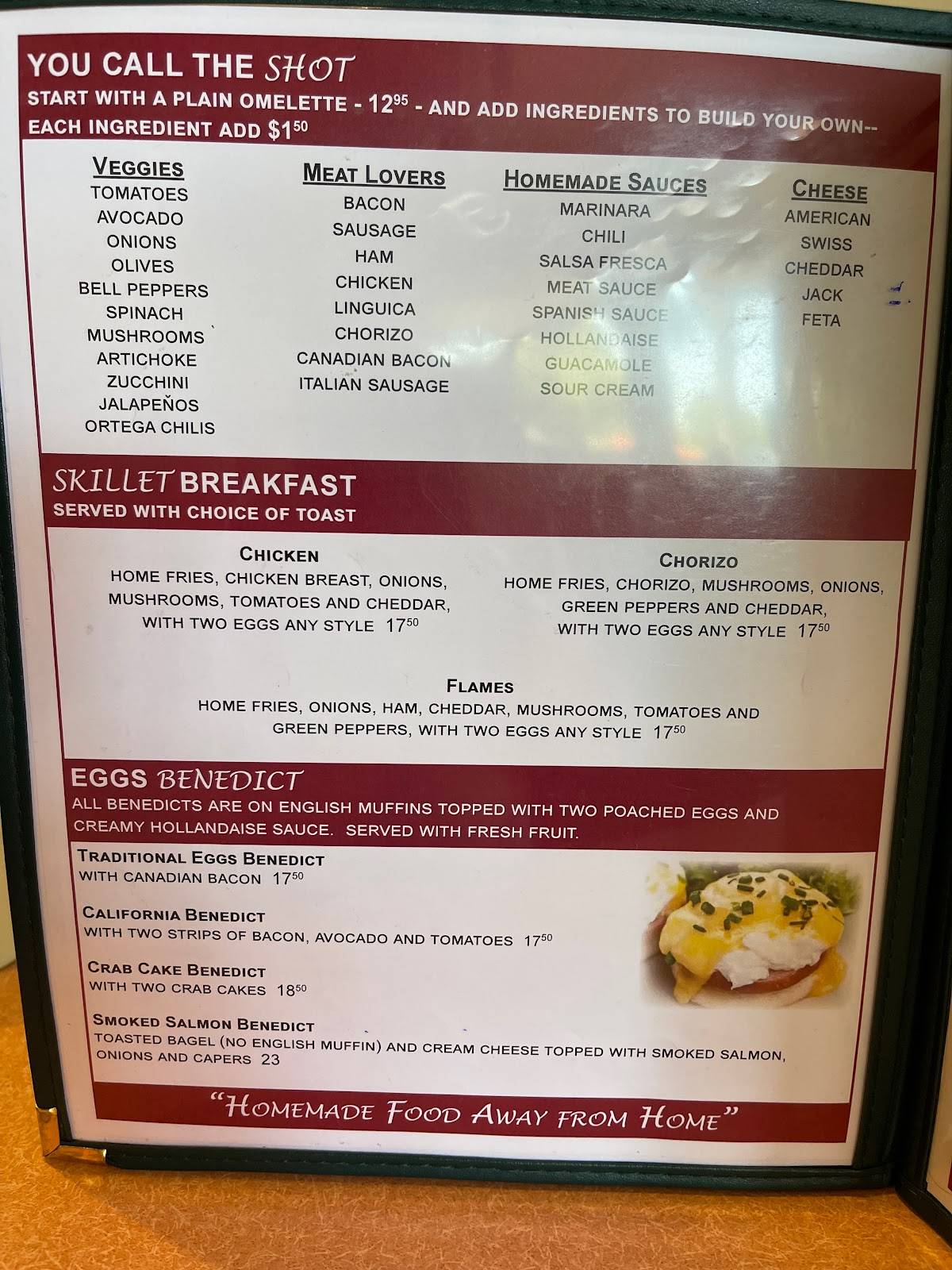 Menu at Flames Coffee Shop restaurant, San Jose, Santa Teresa Blvd