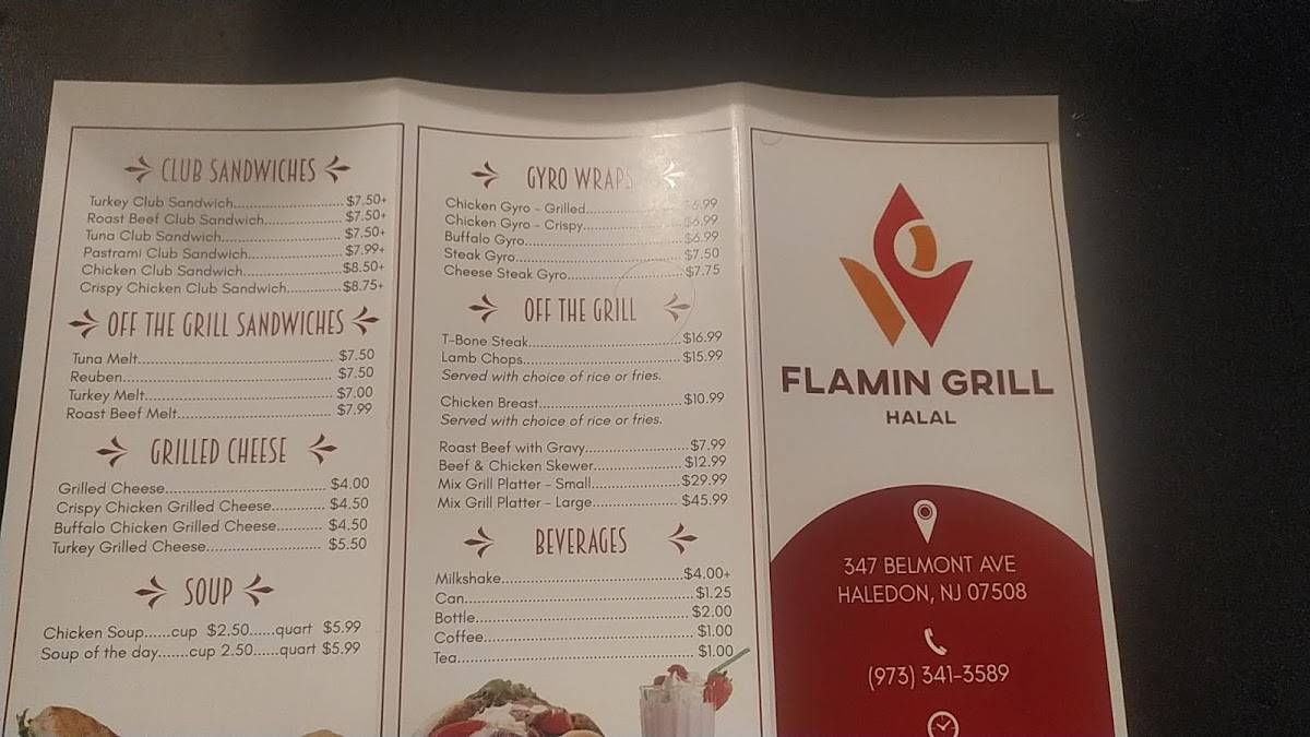 Menu at Flamin Grill restaurant, Haledon