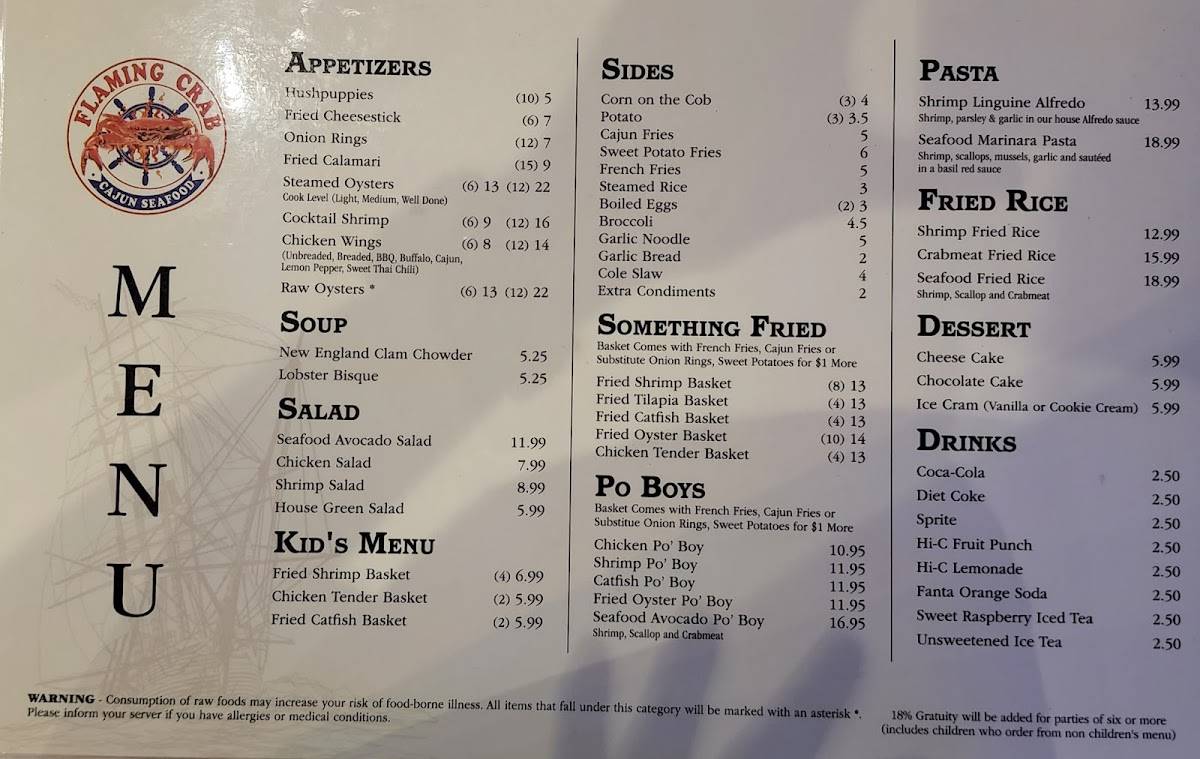 Menu at Flaming Crab Wilkes-Barre, Wilkes-Barre Township