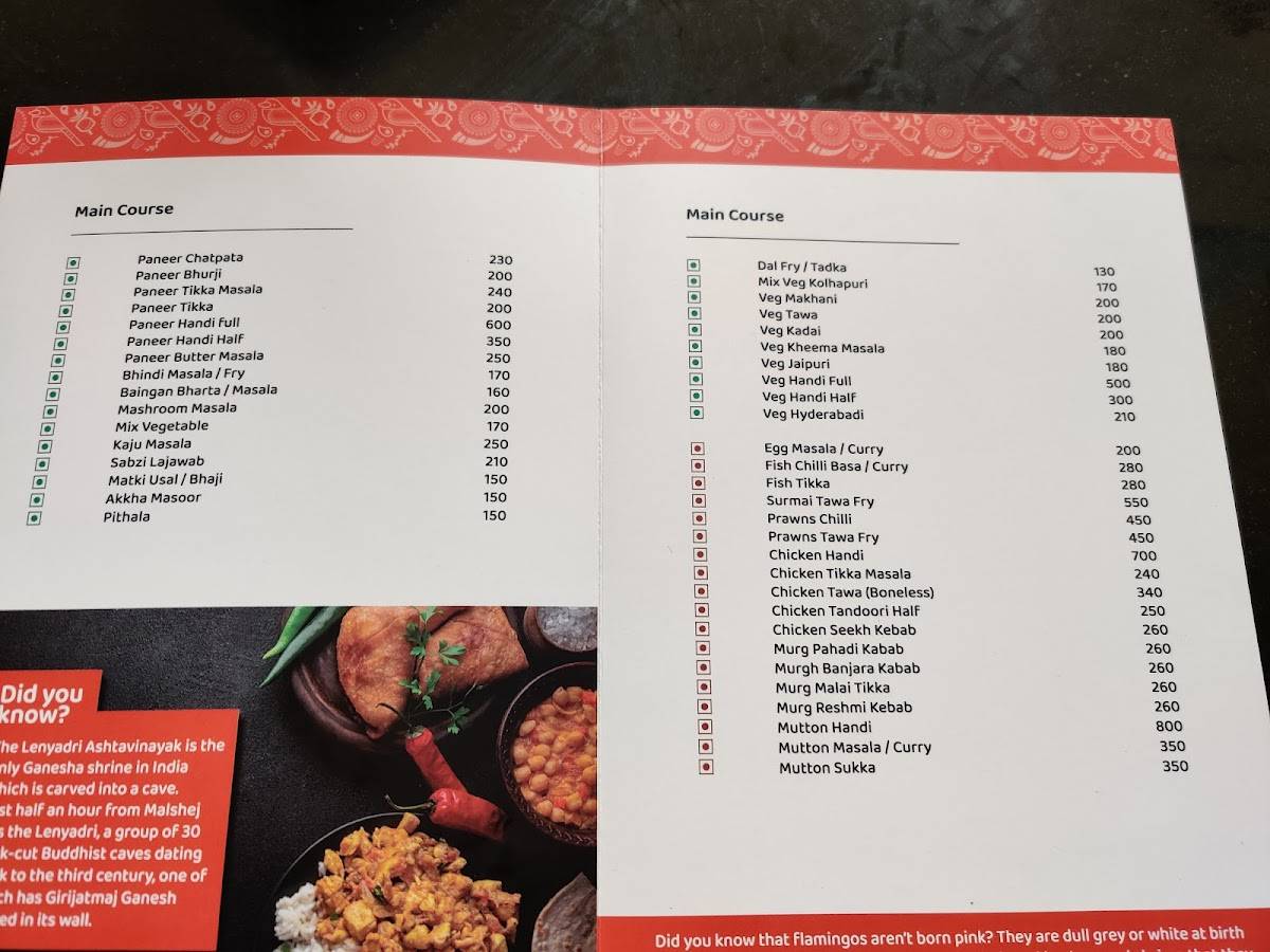 Menu at Flamingo. Restaurant, Khireshwar